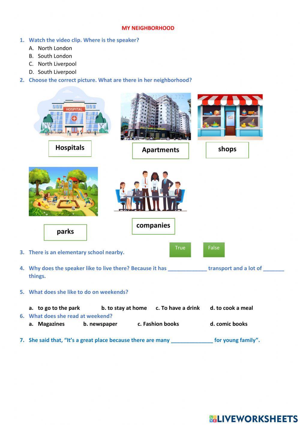 My neighborhood… | Free Interactive Worksheets | 1302018