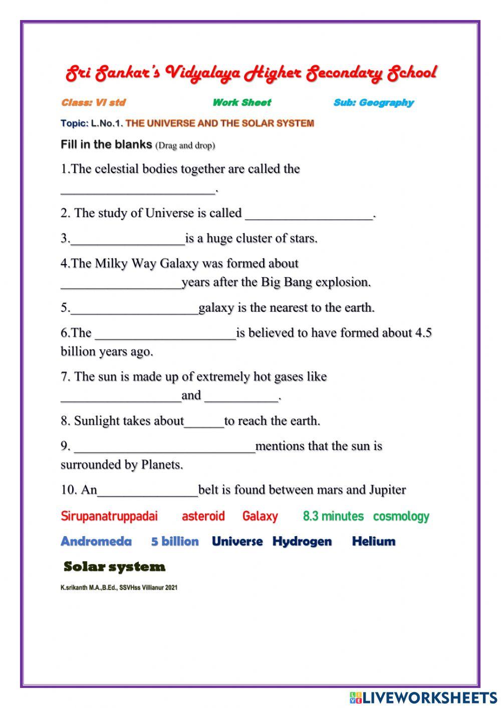 VI std Geography activity | Live Worksheets