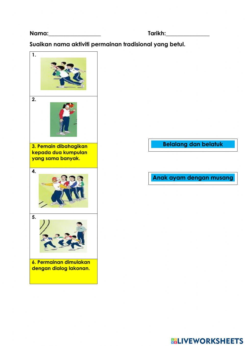 Bermain permainan tradisional worksheet | Live Worksheets