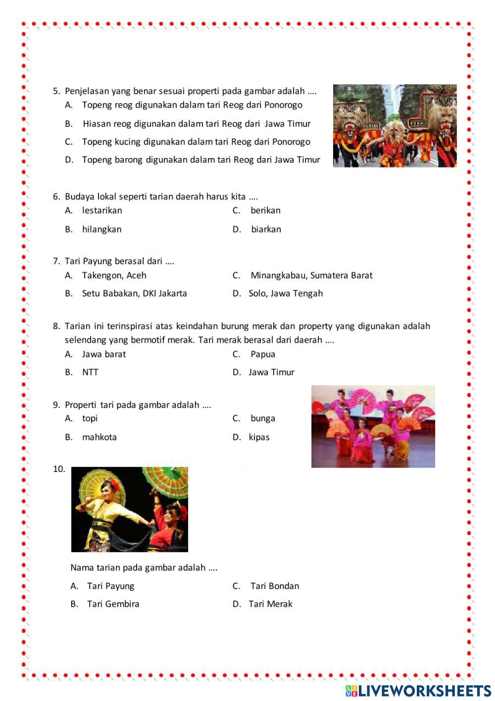 Properti Tari | Live Worksheets