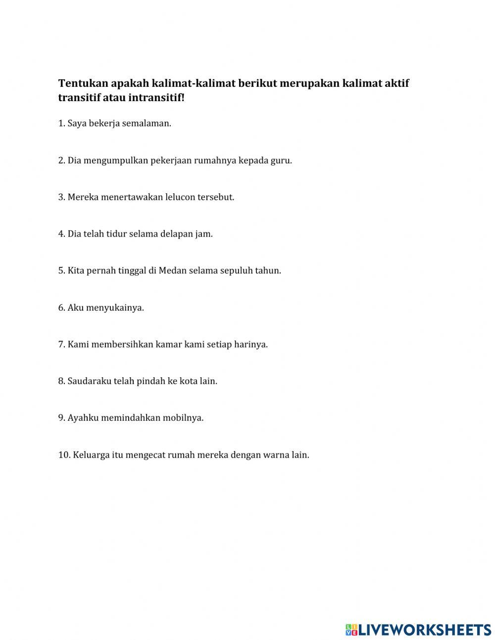 Kuis Kalimat Aktif Online Exercise For Live Worksheets