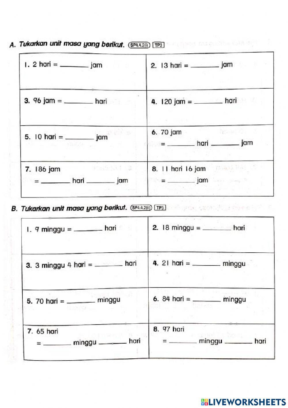 Unit masa worksheet | Live Worksheets