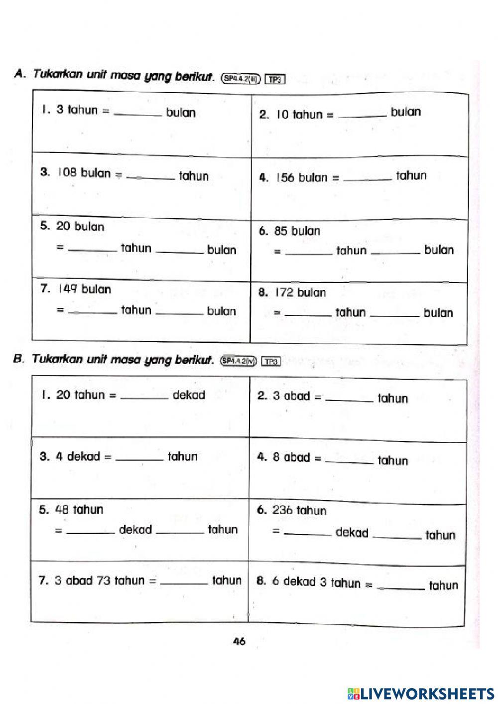 Unit masa worksheet | Live Worksheets