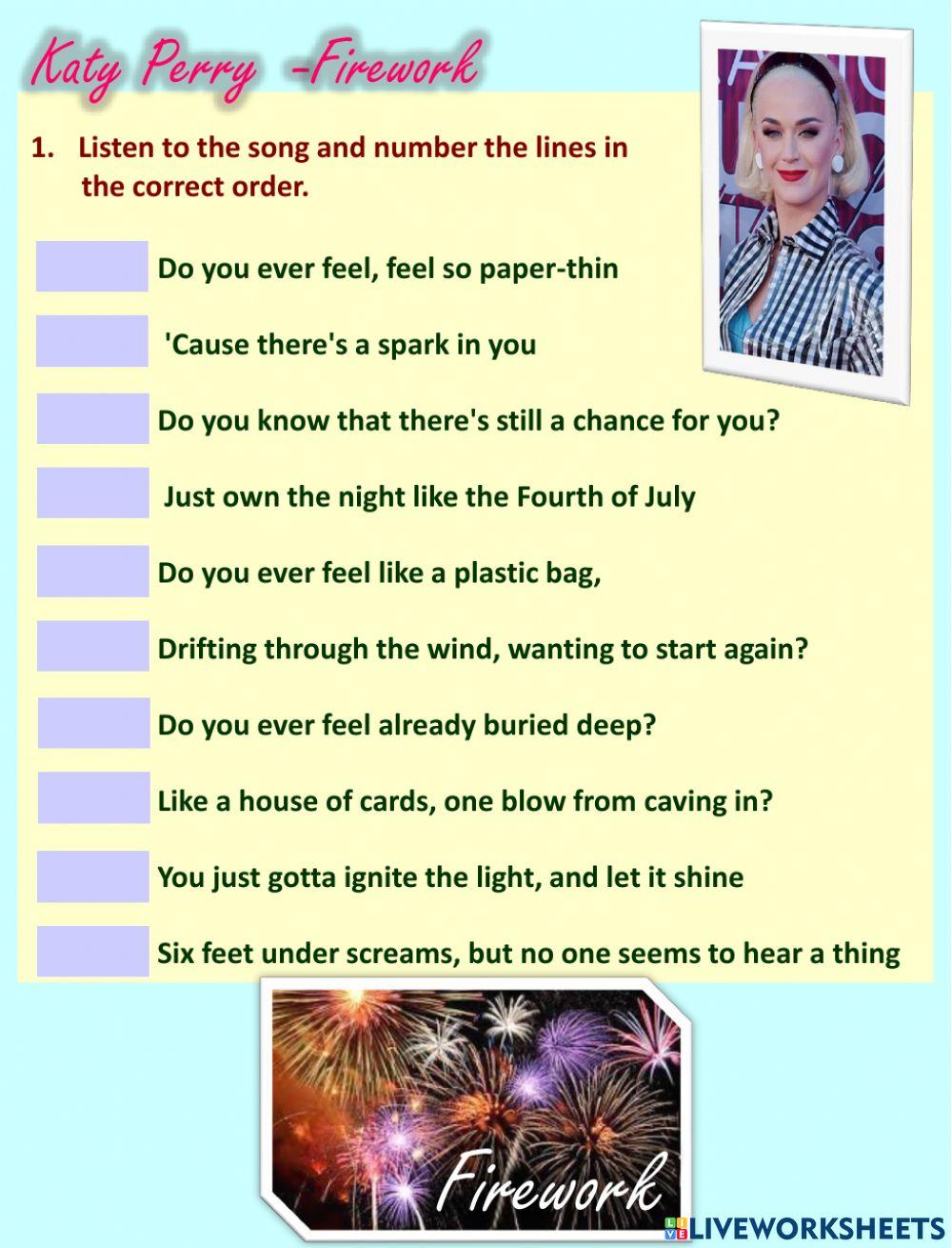 Katy Perry FIREWORK online exercise for | Live Worksheets