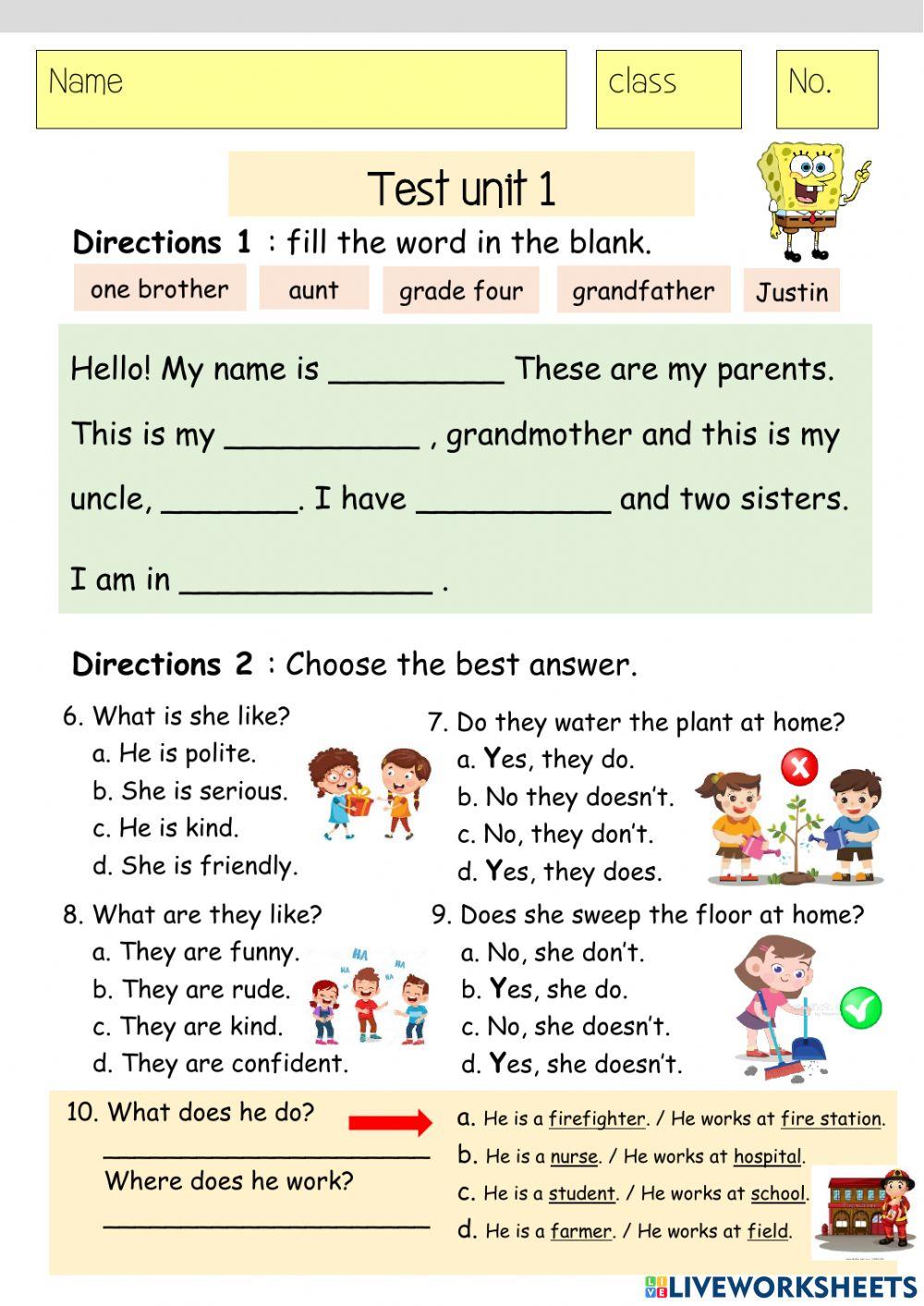 Worksheet Test 1 Grade 4 worksheet | Live Worksheets
