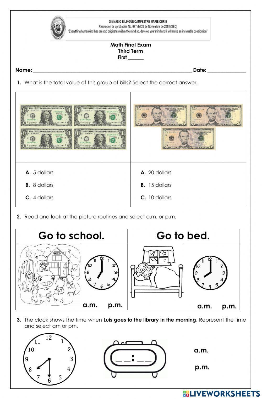 Math final test interactive worksheet | Live Worksheets