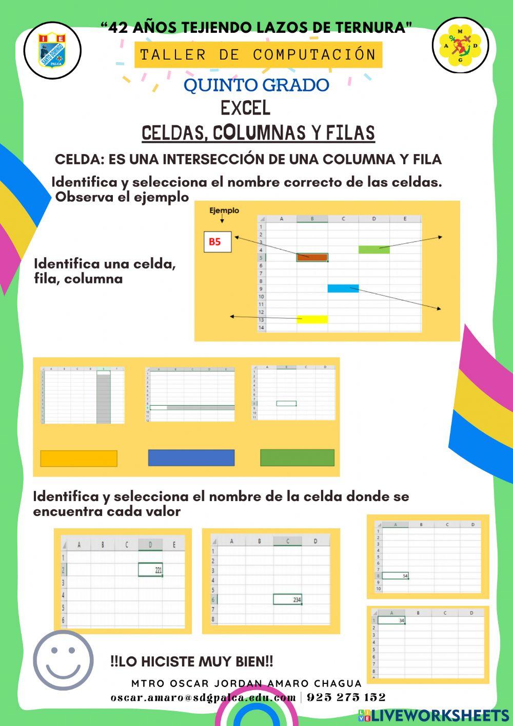 Celdas, columnas, filas worksheet | Live Worksheets