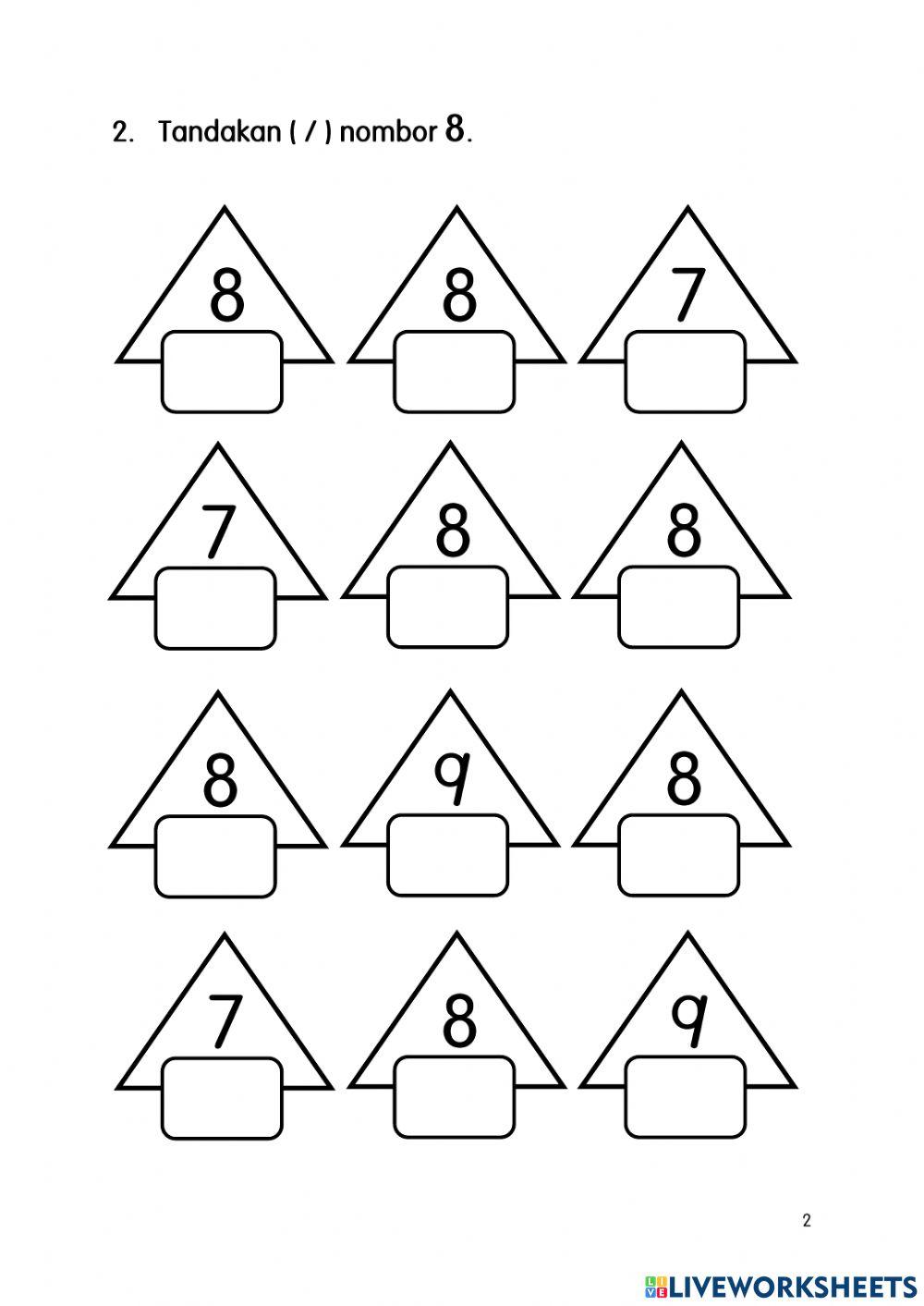 Nombor 7, 8 dan 9 worksheet | Live Worksheets