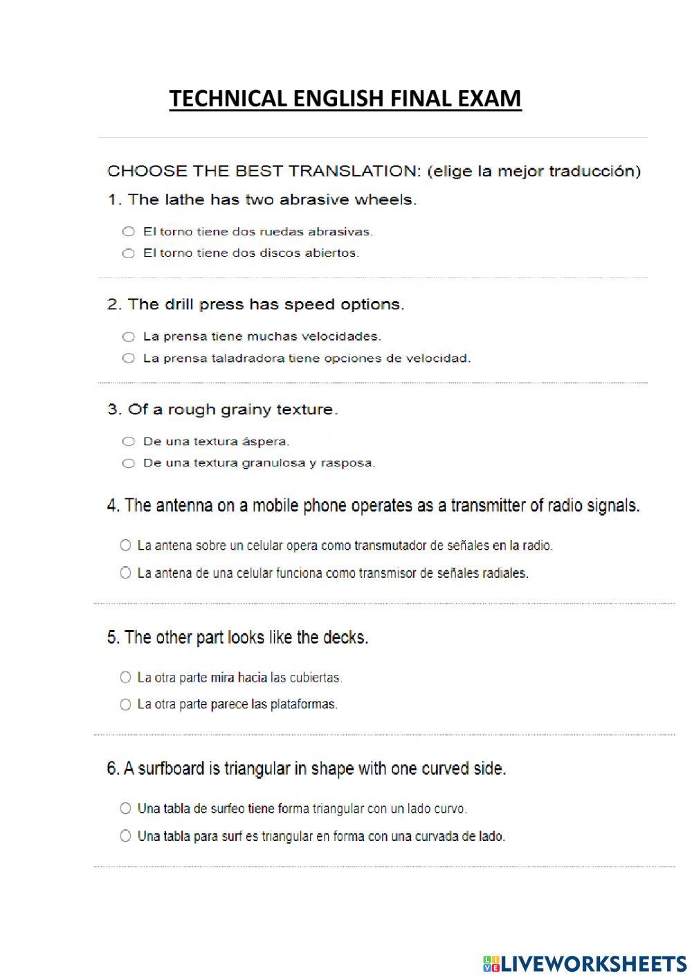 Technical english ii quiz 2 worksheet | Live Worksheets