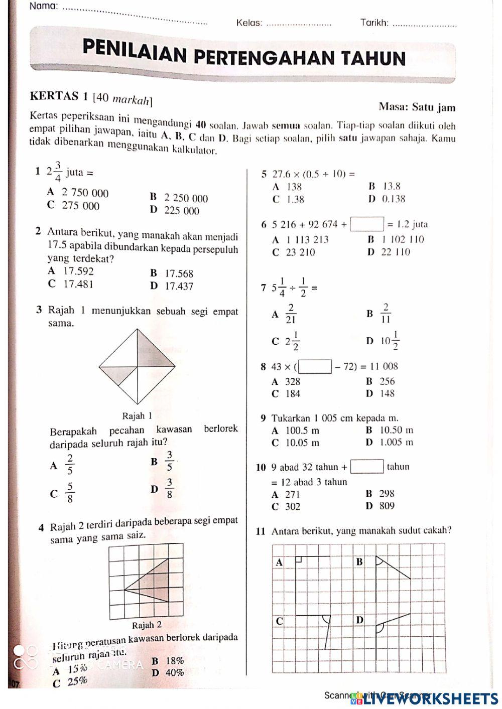 Kertas 1 interactive worksheet | Live Worksheets