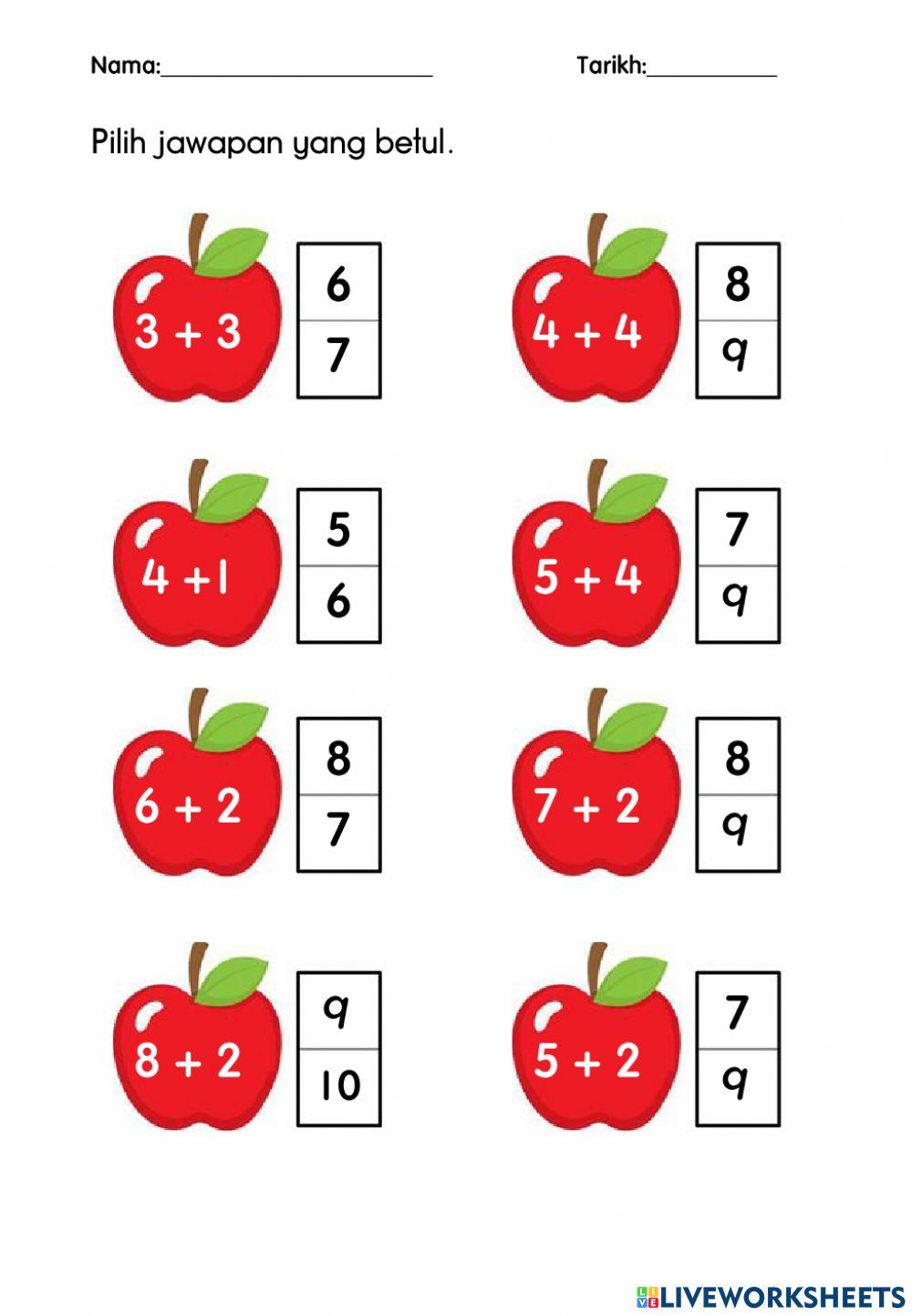 Latihan operasi tambah interactive worksheet | Live Worksheets