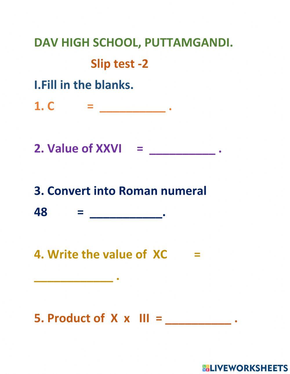 CLASS IV , ROMAN NUMERALS online exercise for | Live Worksheets