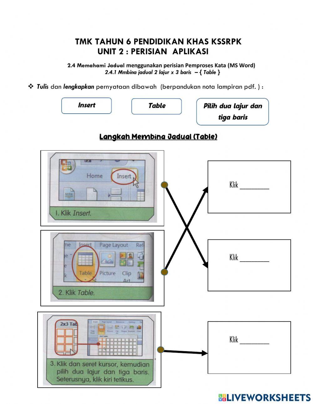 Membina Jadual … | Free Interactive Worksheets | 1305375