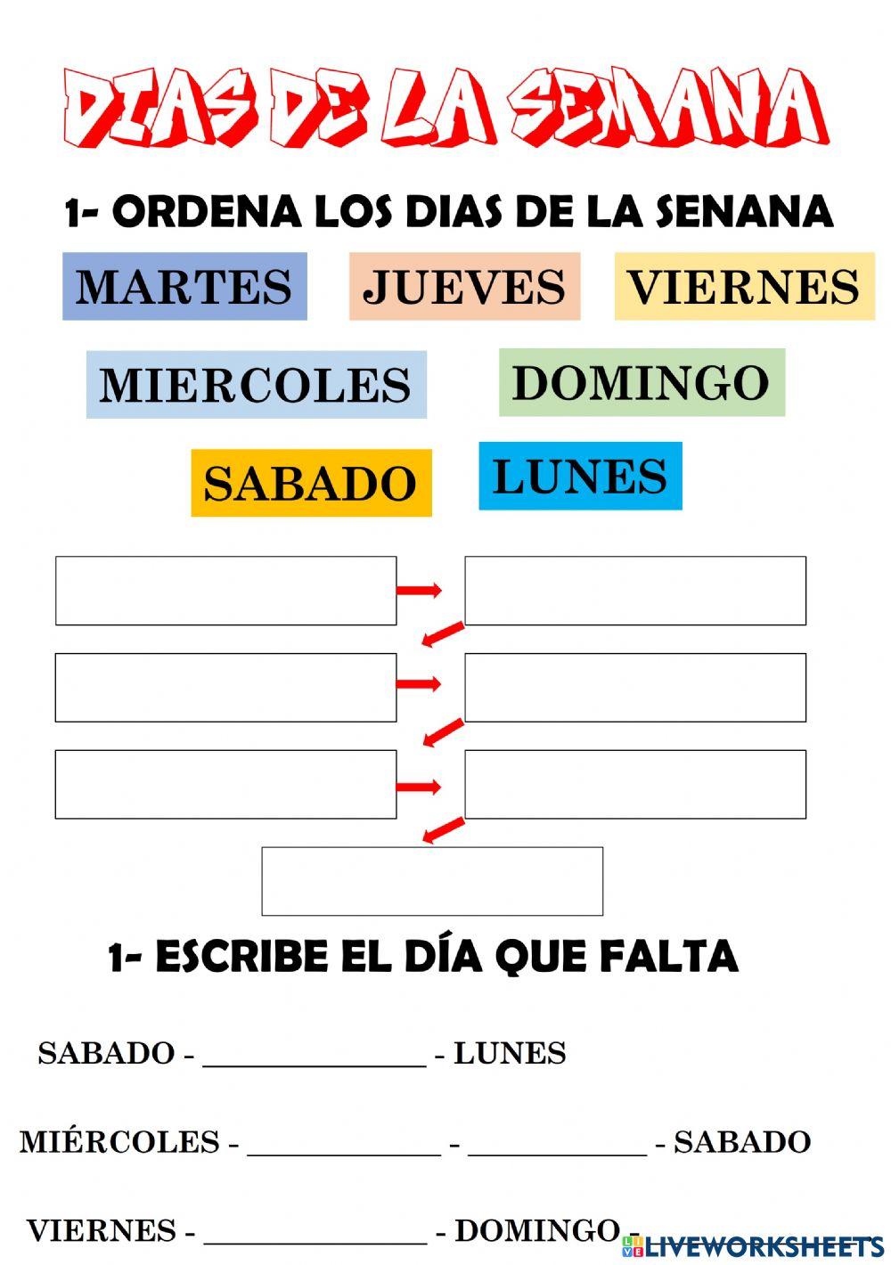 PRACTICO LOS DIAS DE LA SEMANA worksheet | Live Worksheets