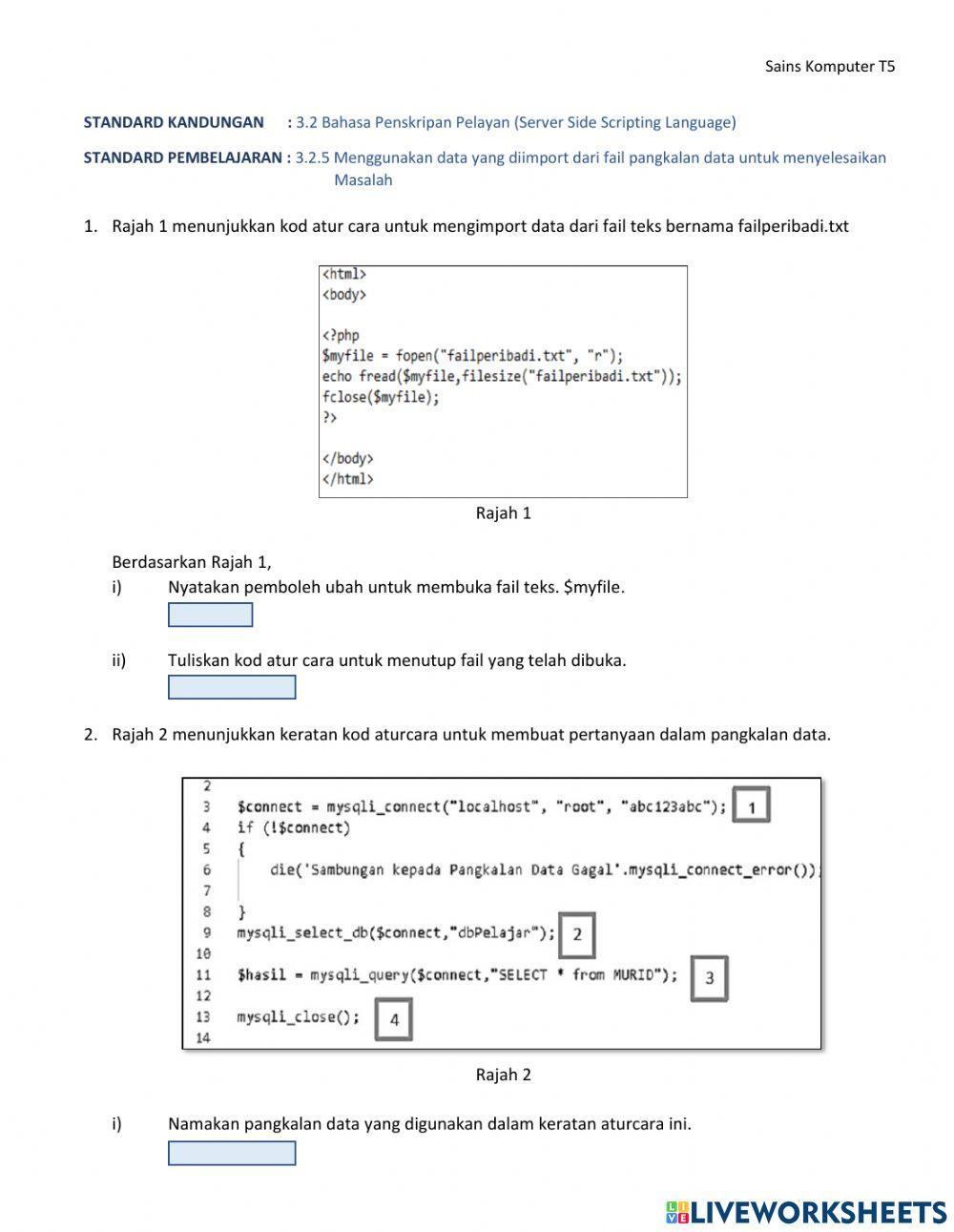 3.2.5 Menggunakan data yang diimport dari fail pangkalan data untuk menyelesaikan masalah online ...