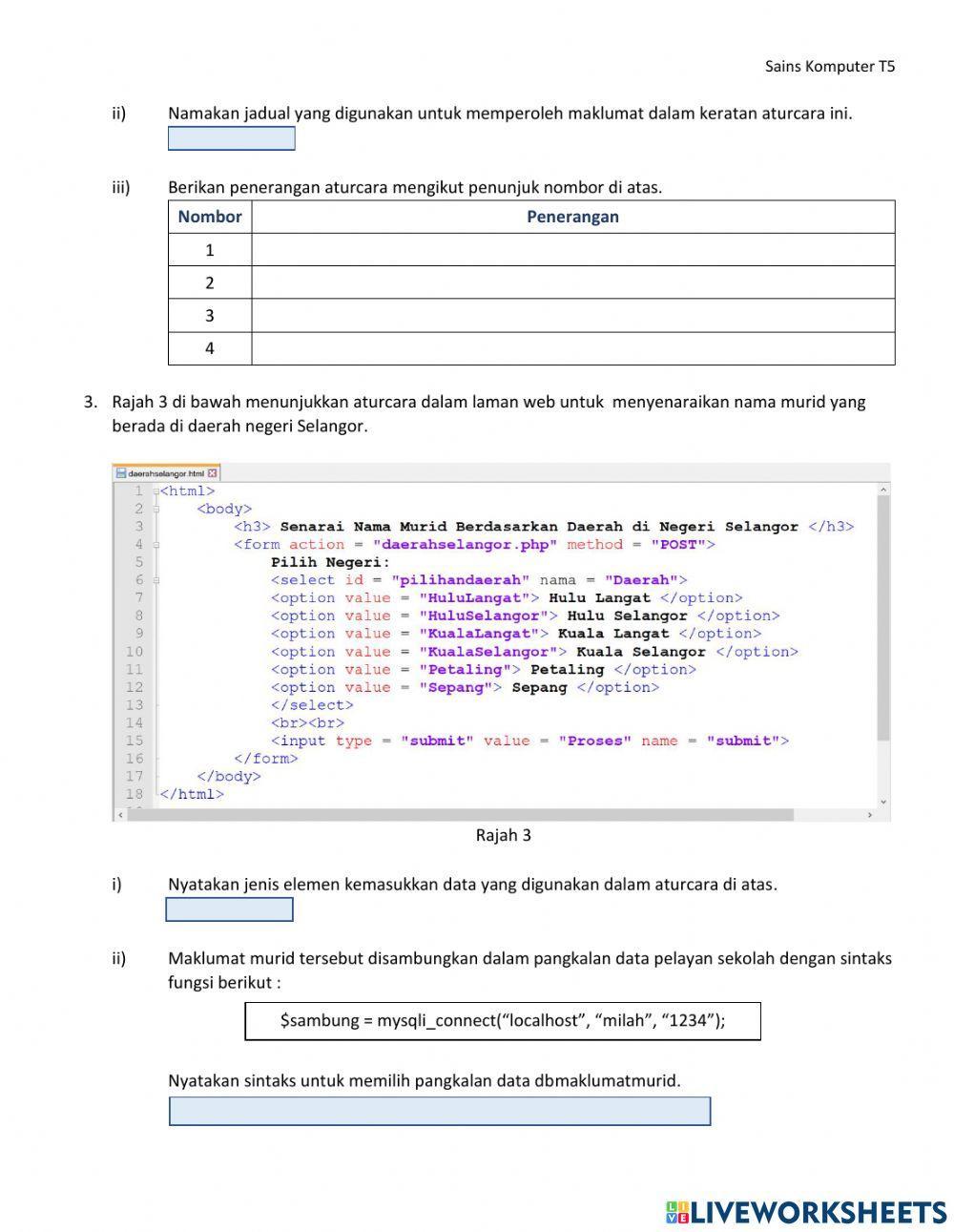 3.2.5 Menggunakan data yang diimport dari fail pangkalan data untuk menyelesaikan masalah online ...