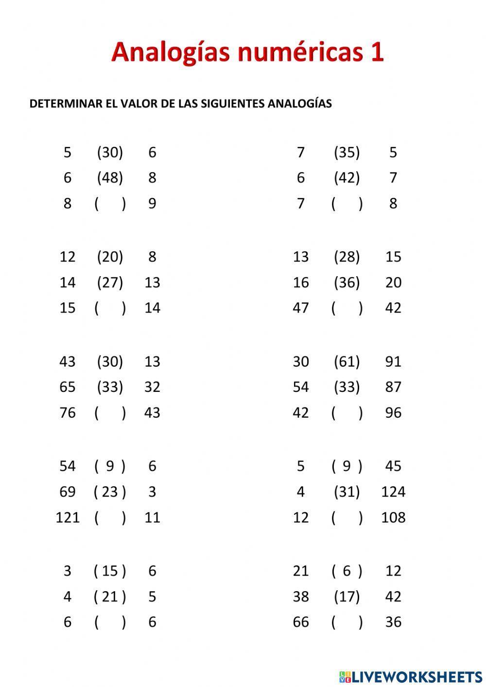Analogias Numericas/ejemplos De Analogias