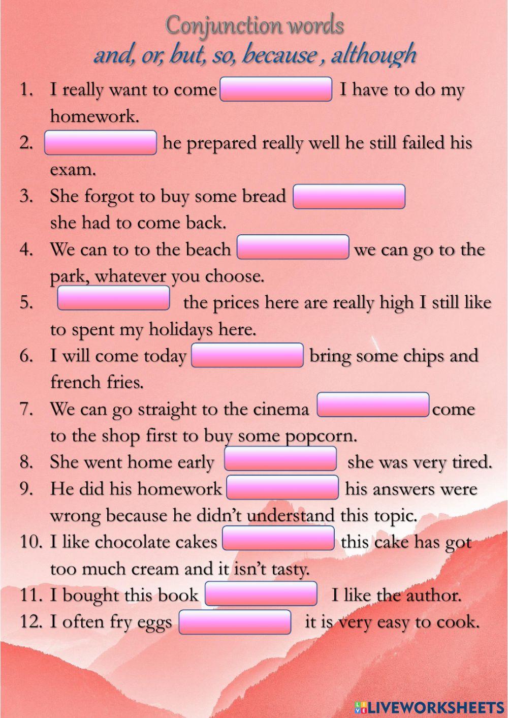 Conjunction wor… | Free Interactive Worksheets | 1306649