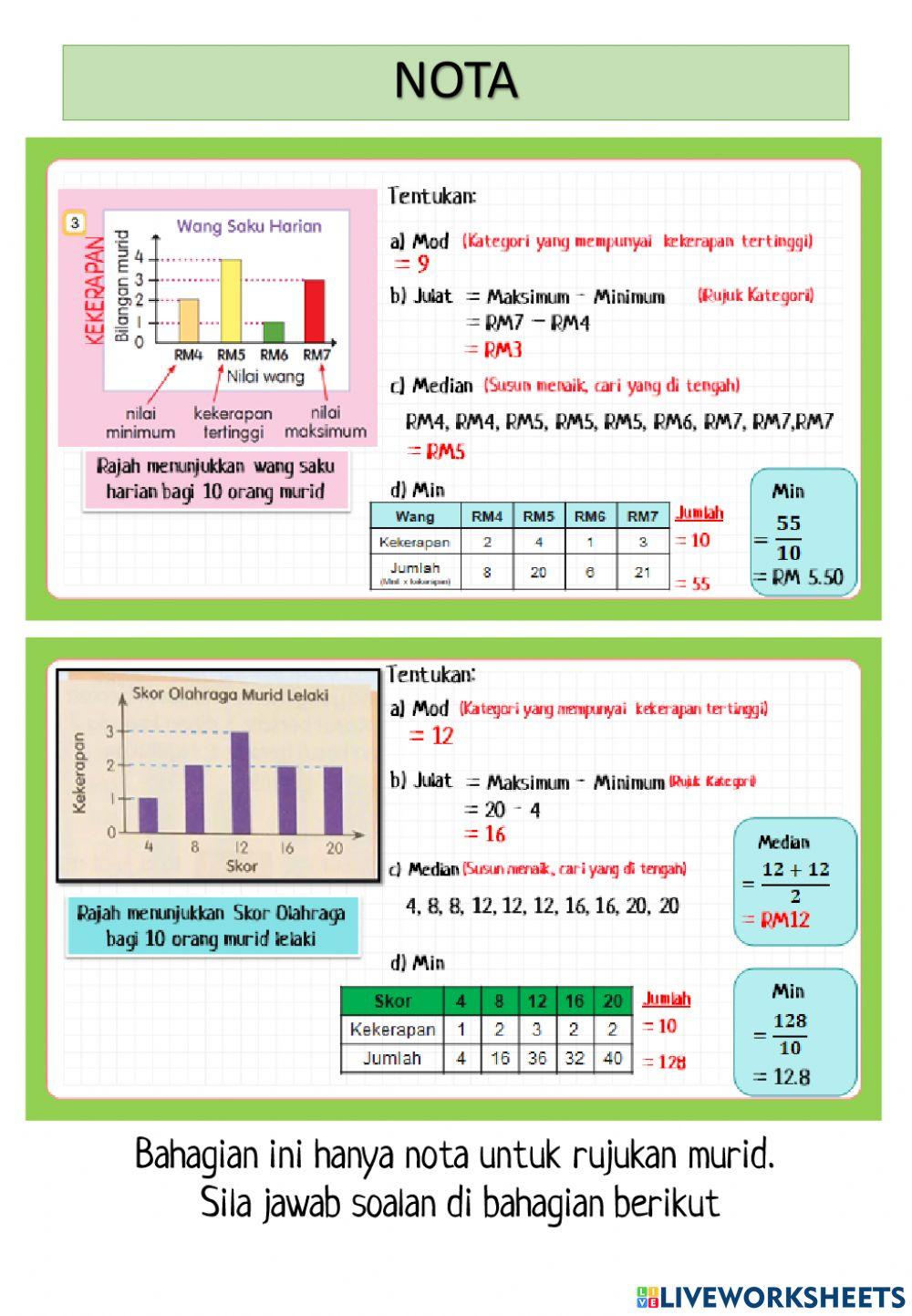 Julat mod median min 1307074 | Fae1976 | Live Worksheets