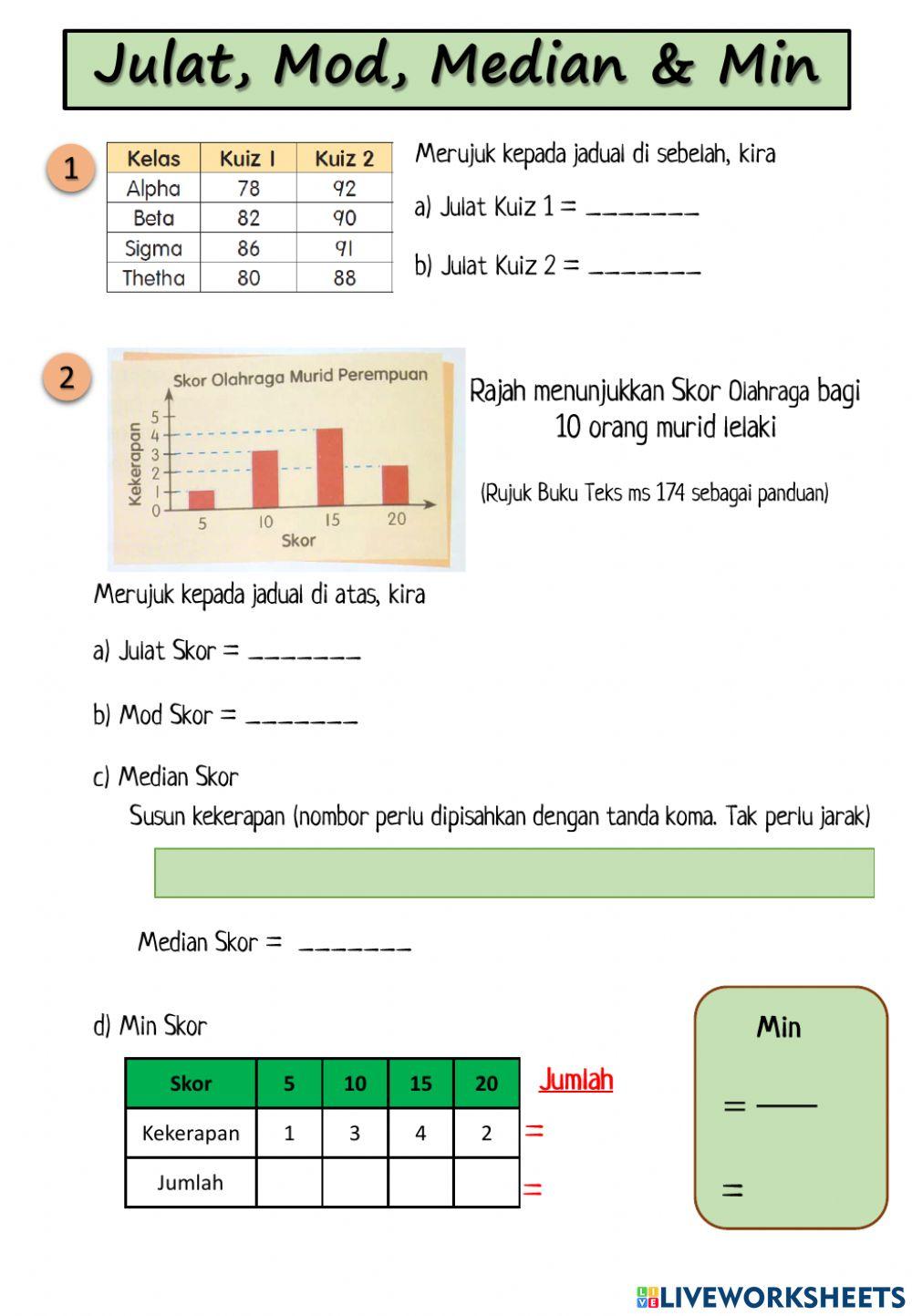 Julat mod median min 1307074 | Fae1976 | Live Worksheets