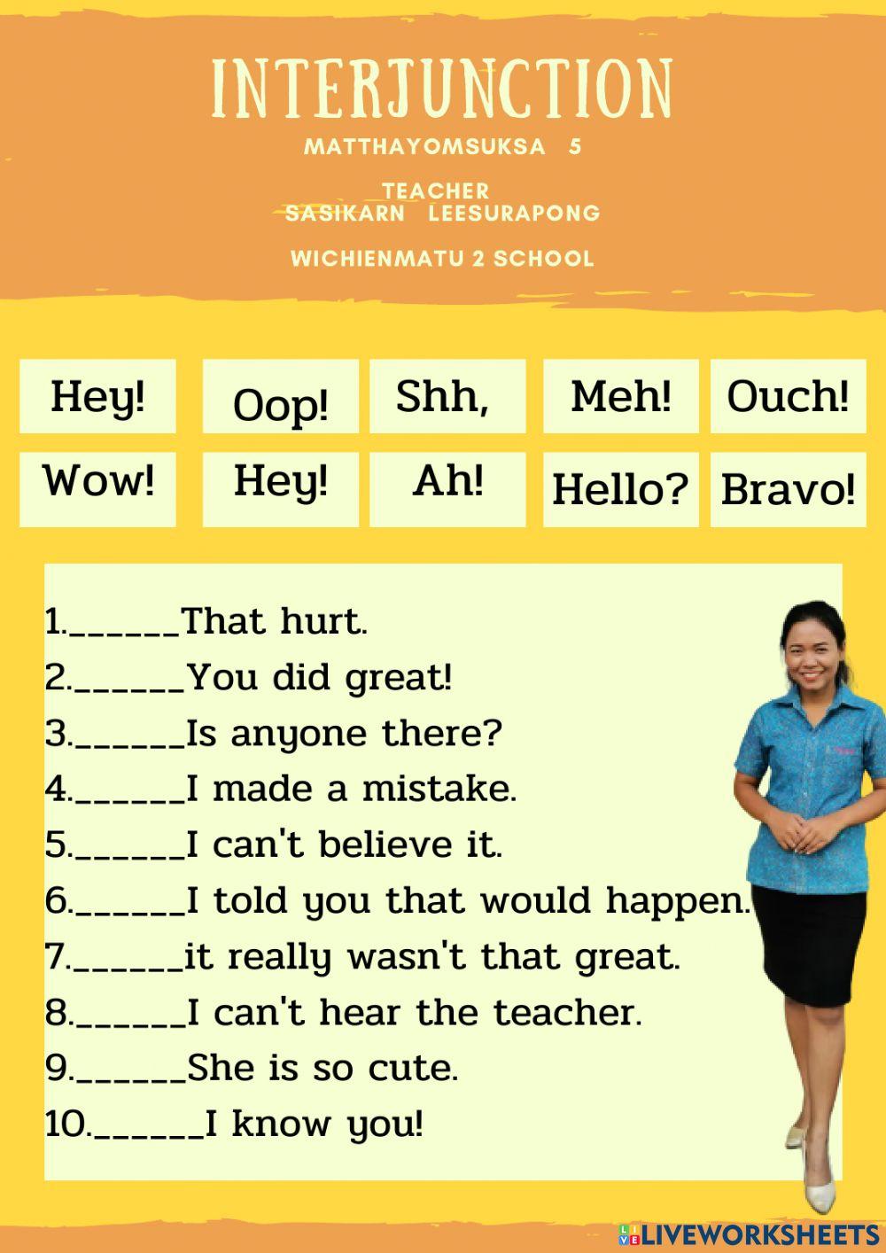 Interjunction worksheet | Live Worksheets