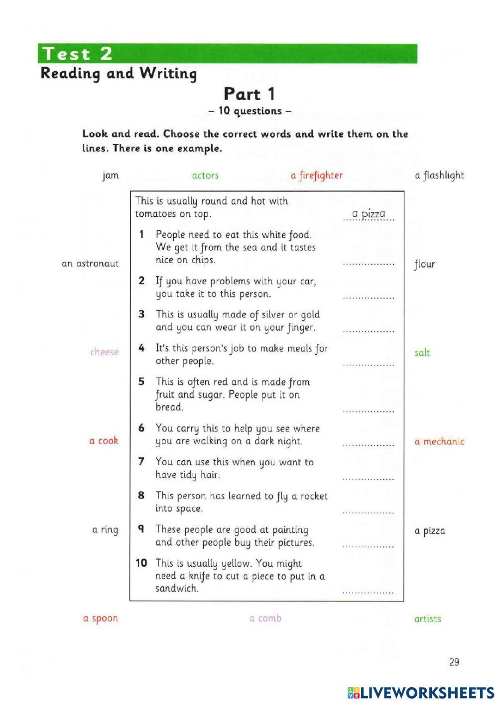 Flyer 1 - Test 2.1 - Reading and Writting online exercise for | Live ...