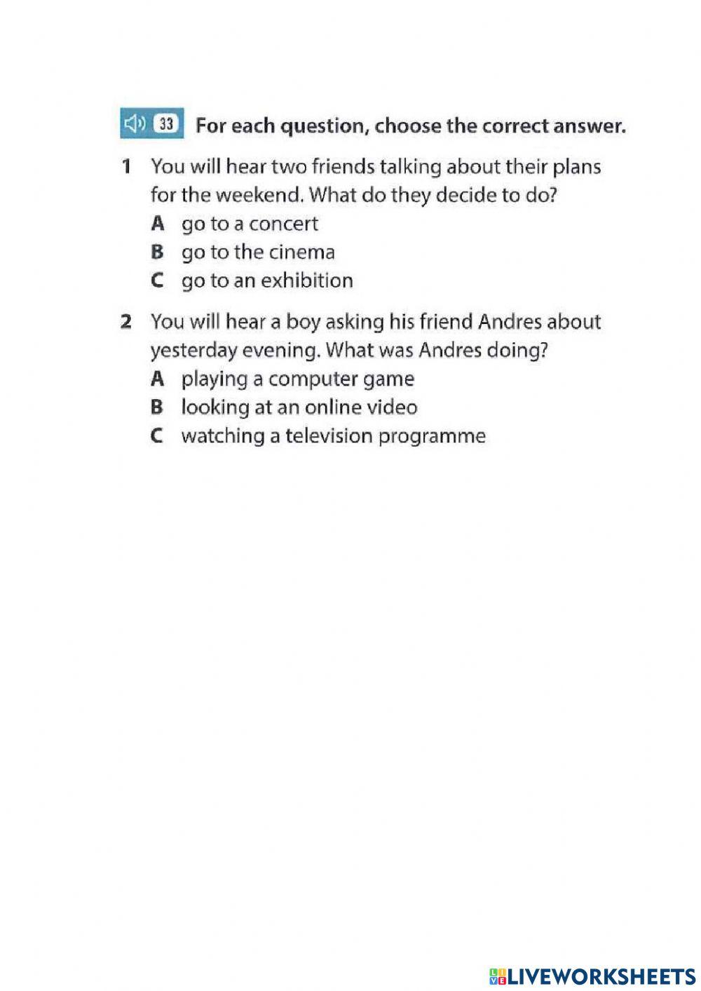 Exam task- Listening compact a2 worksheet | Live Worksheets