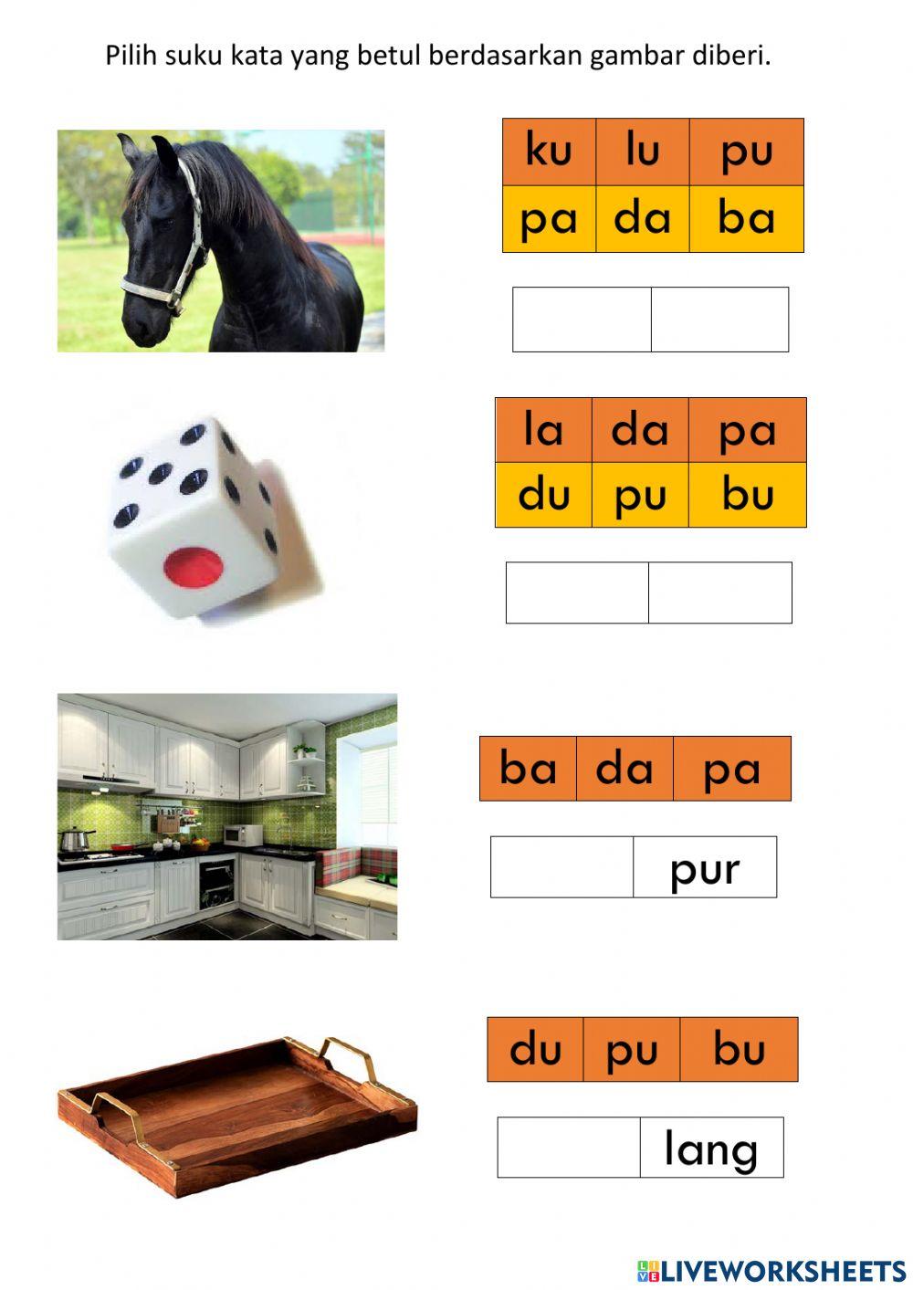 Suku kata 4 worksheet | Live Worksheets