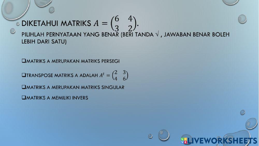 Determinan dan invers matriks interactive worksheet | Live Worksheets