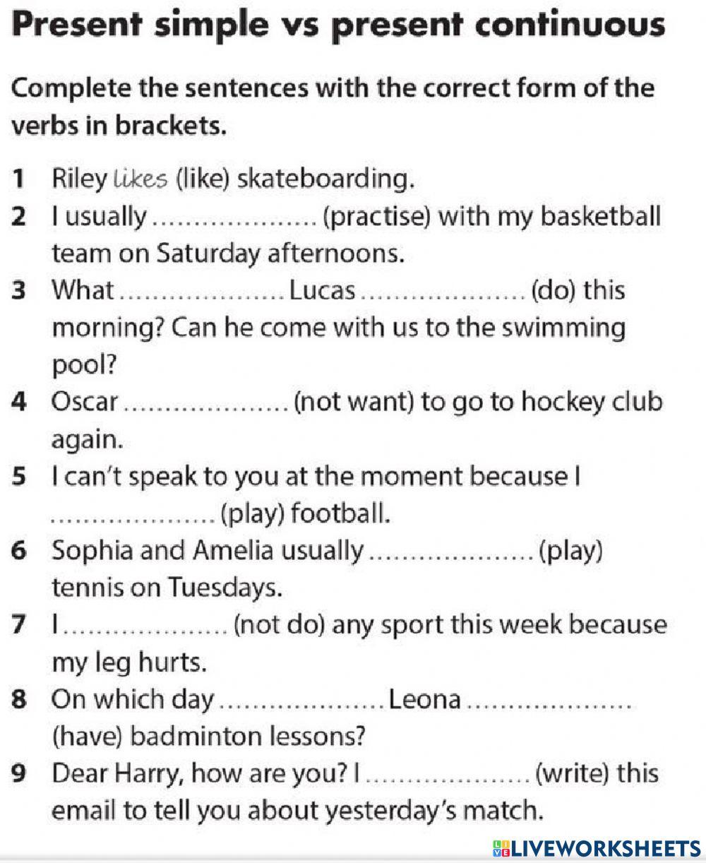 Cambridge - Present Simple vs. Present Continuous online exercise for ...