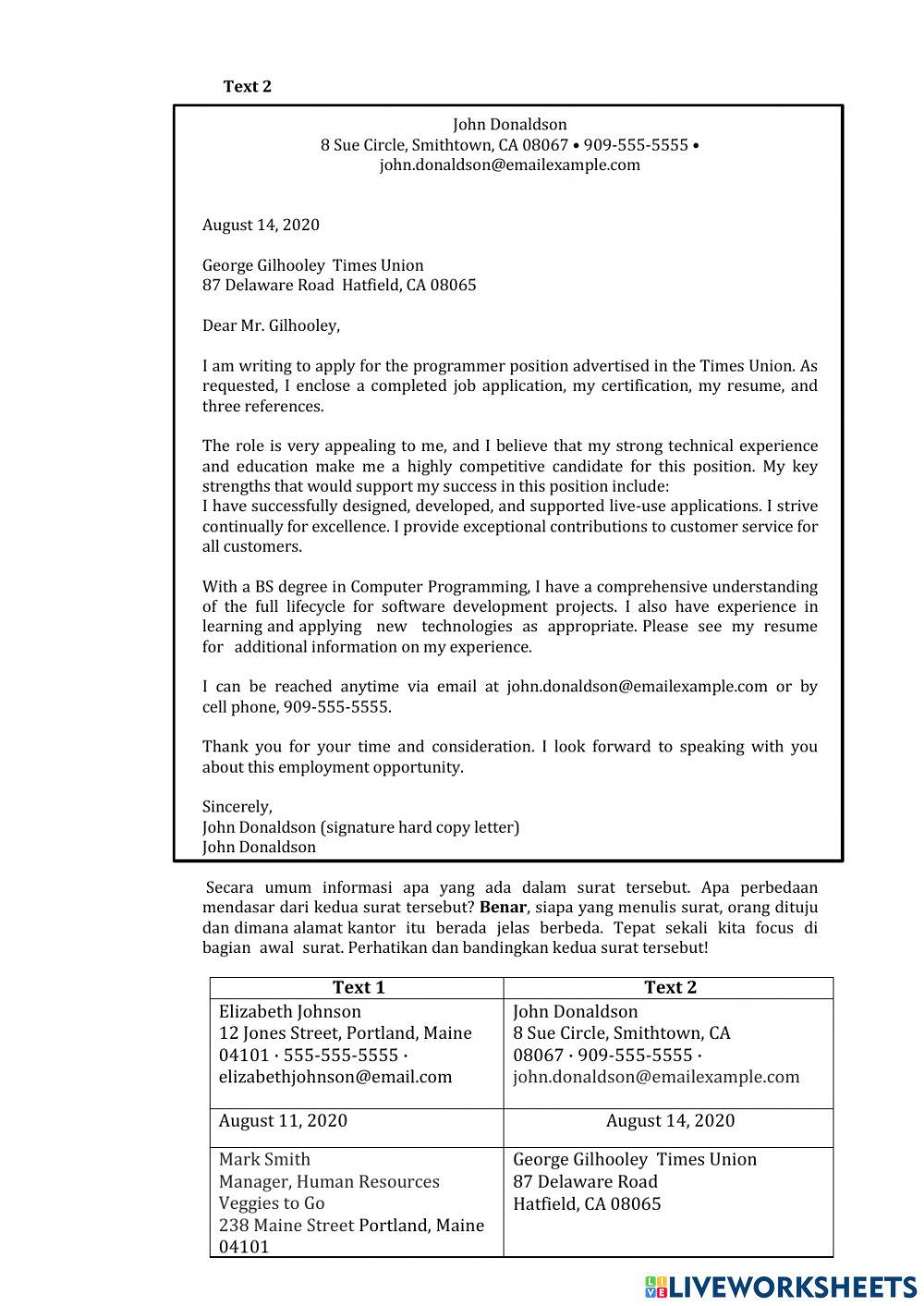 Application Letter: Understanding the meaning worksheet | Live Worksheets