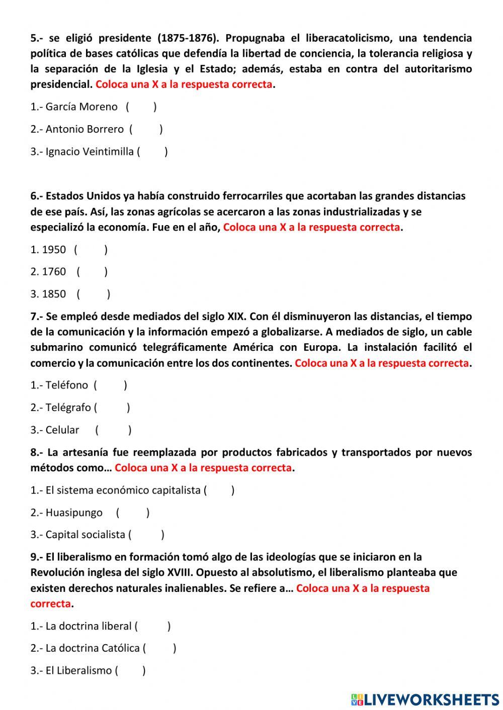 Historia de Ecuador worksheet | Live Worksheets
