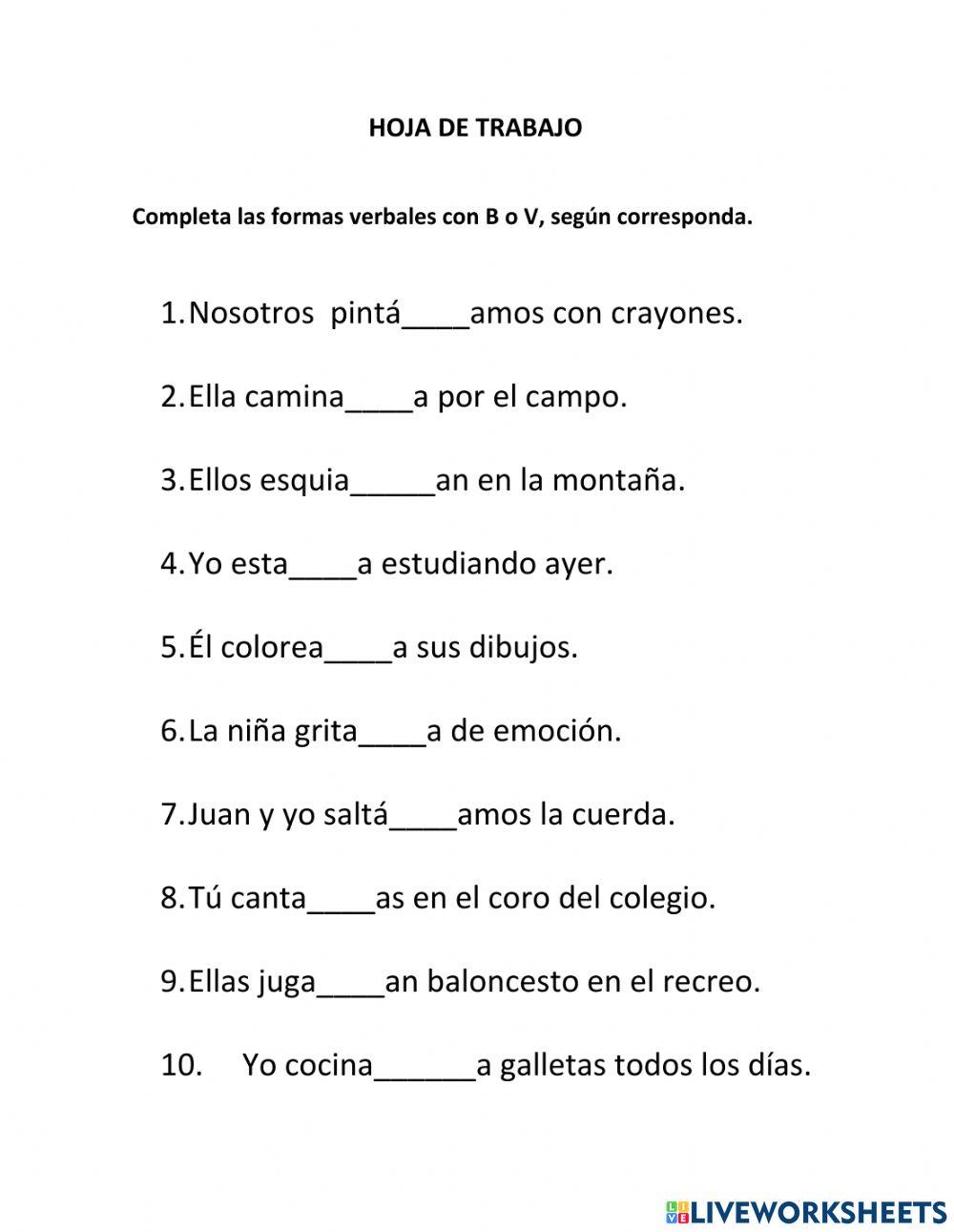 Terminaciones verbales aba worksheet | Live Worksheets