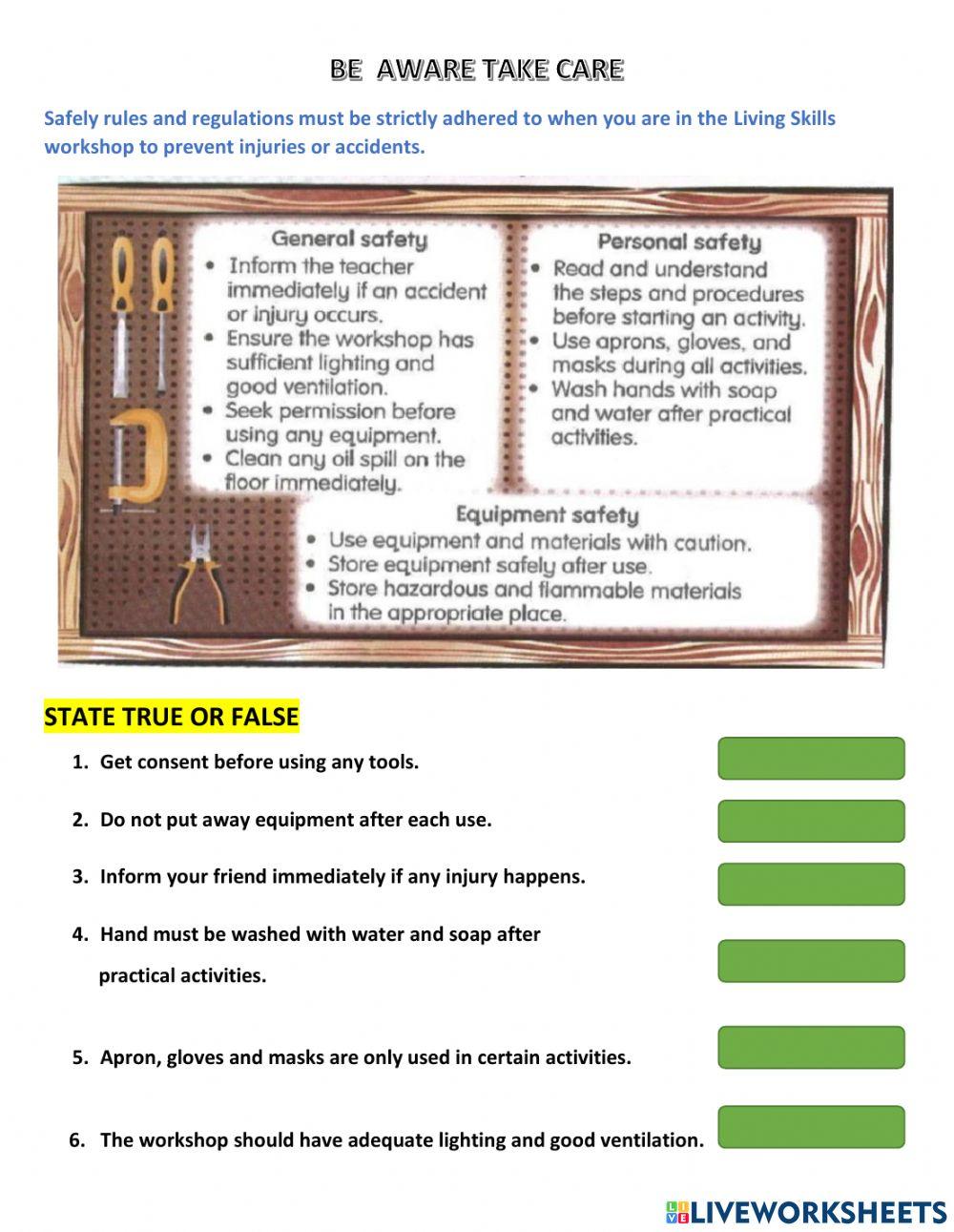 Be aware and take care interactive worksheet | Live Worksheets