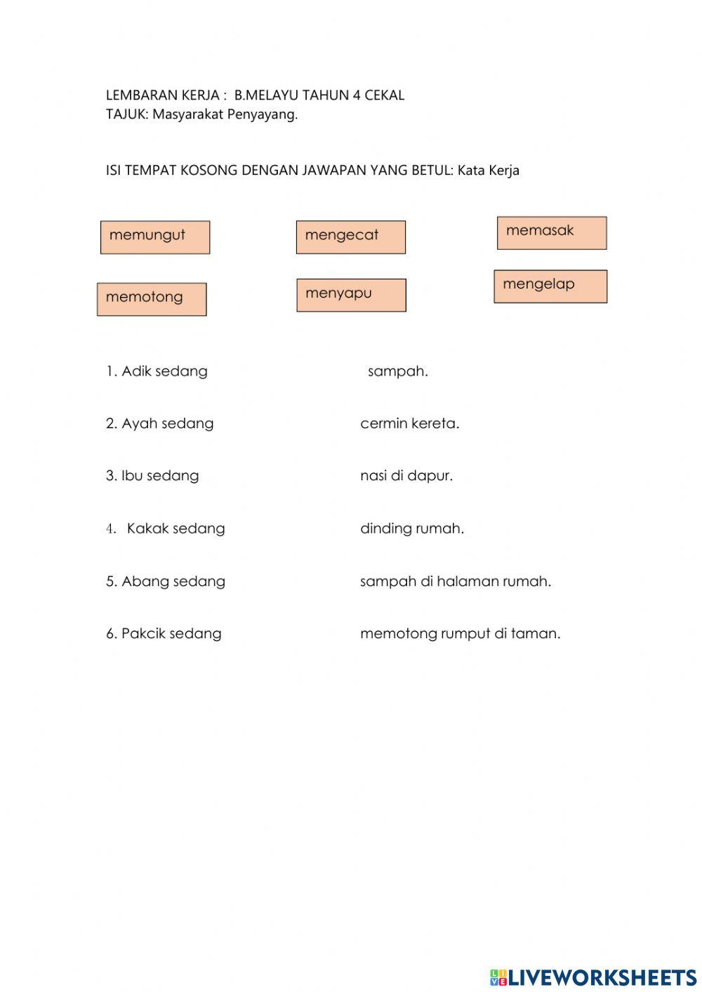 Kata kerja exercise for 4 | Live Worksheets