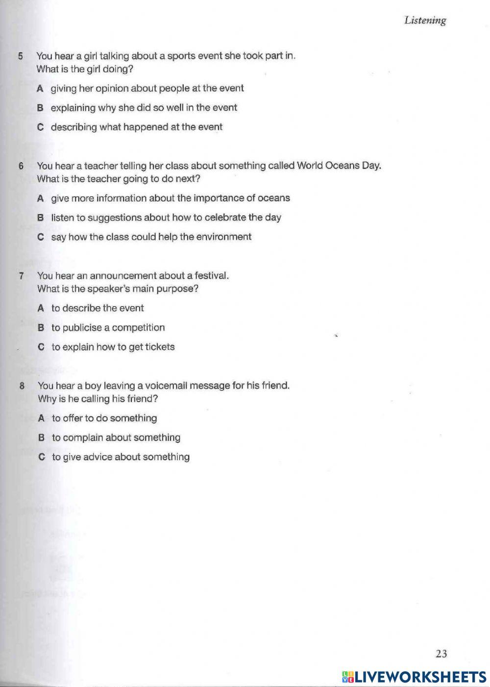 Listening Paper 1308878 | Miss Anto B1 | Live Worksheets