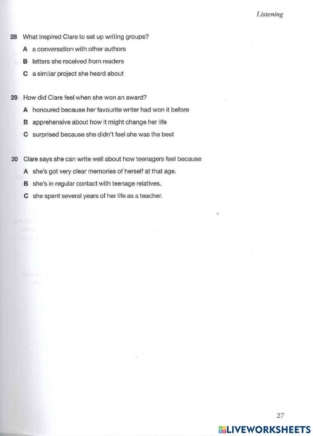 Listening Paper 1308878 | Miss Anto B1 | Live Worksheets