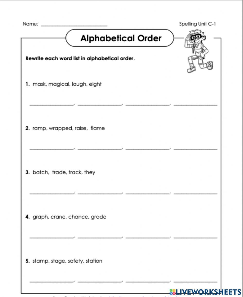 Alphabetical Order C-1 4th Grade worksheet | Live Worksheets