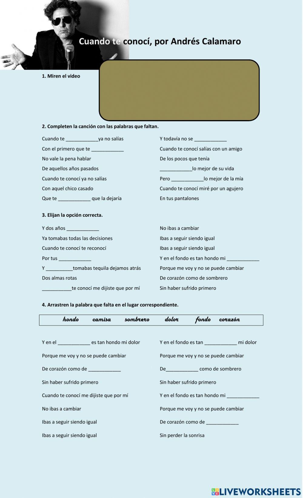 Cuando te conocí | Free Interactive Worksheets | 1309500