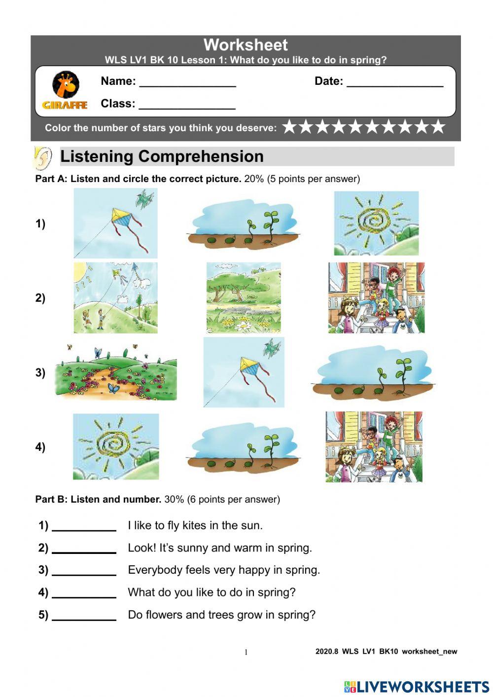 WL1 B10 Lesson 1 Worksheet worksheet | Live Worksheets