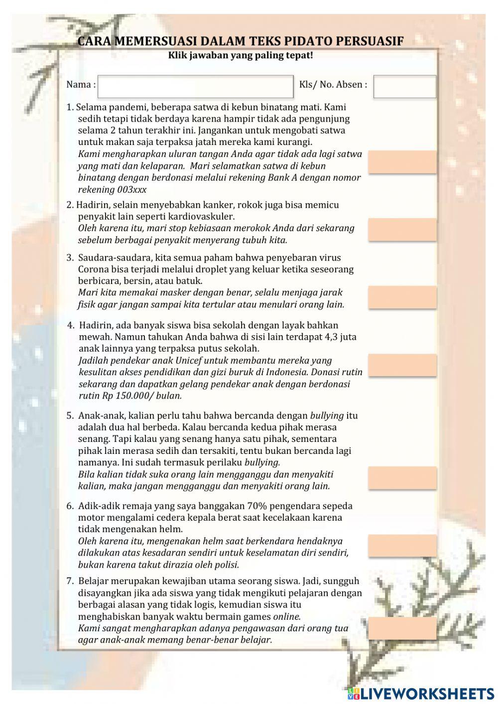 Cara Memersuasi dalam Pidato Persuasif worksheet | Live Worksheets