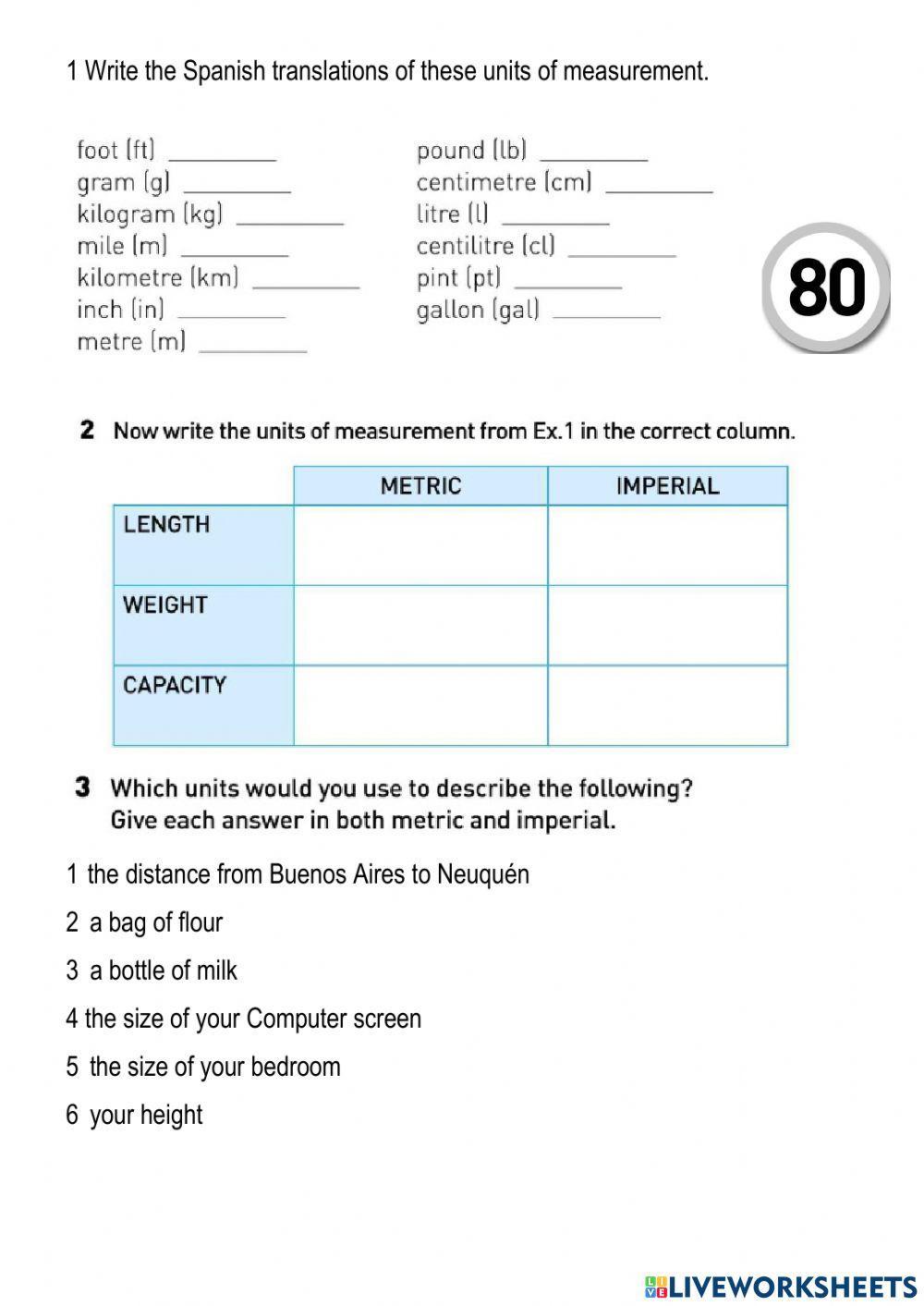 Imperial vs Metric System activity | Live Worksheets