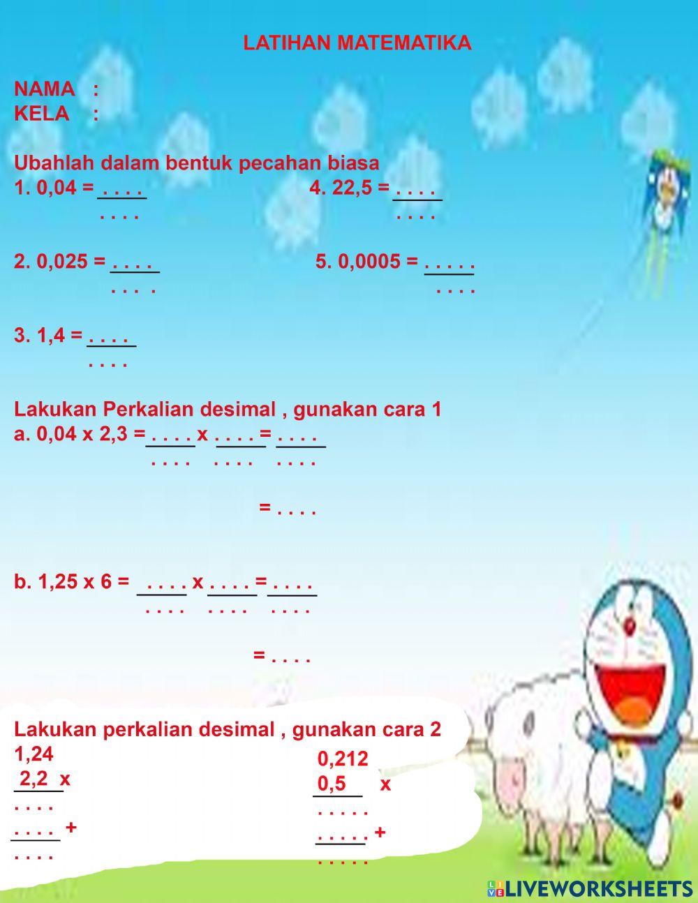 Perkalian desimal activity | Live Worksheets