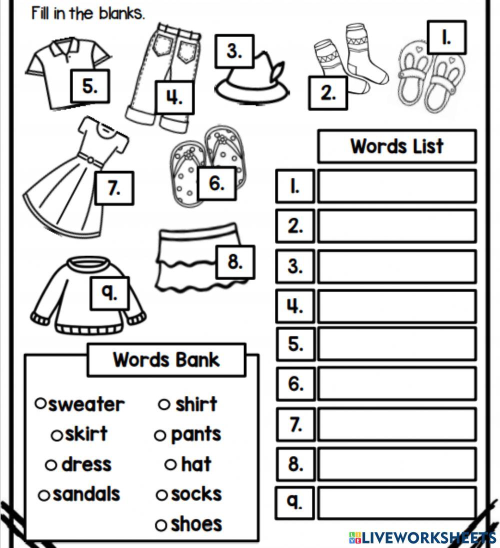 1310083 | Cloth | Noor Zubaidah | LiveWorksheets