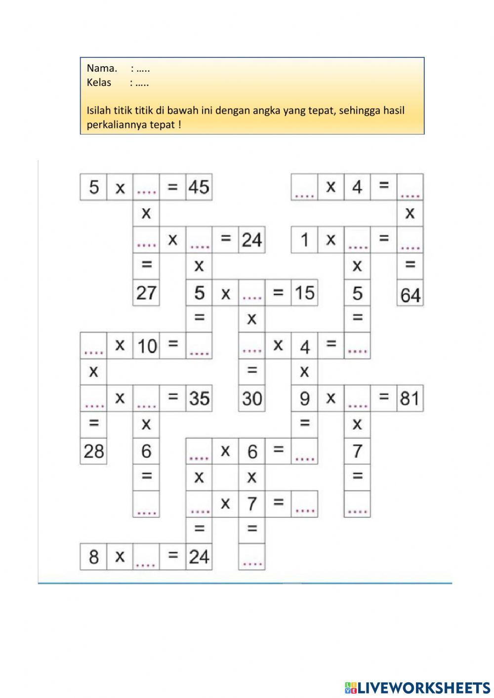 Perkalian interactive worksheet for 3 | Live Worksheets