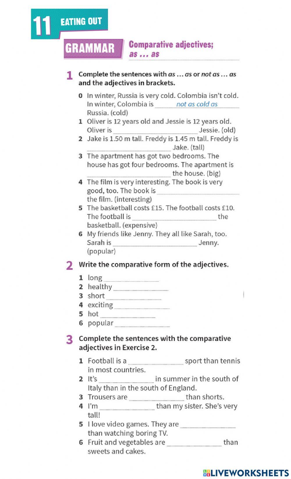 Comparatives online exercise for A1 | Live Worksheets