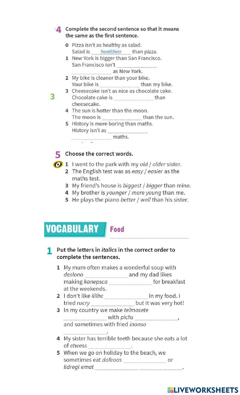 Comparatives online exercise for A1 | Live Worksheets