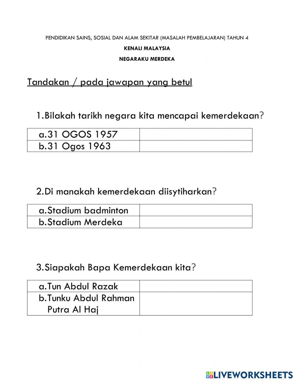 Negaraku Merdeka Worksheet Live Worksheets