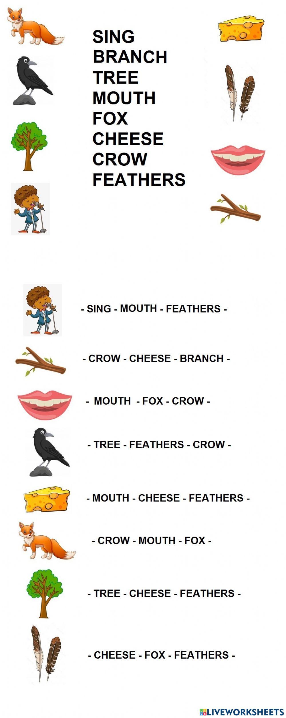 The fox, the crow and the cheese worksheet | Live Worksheets