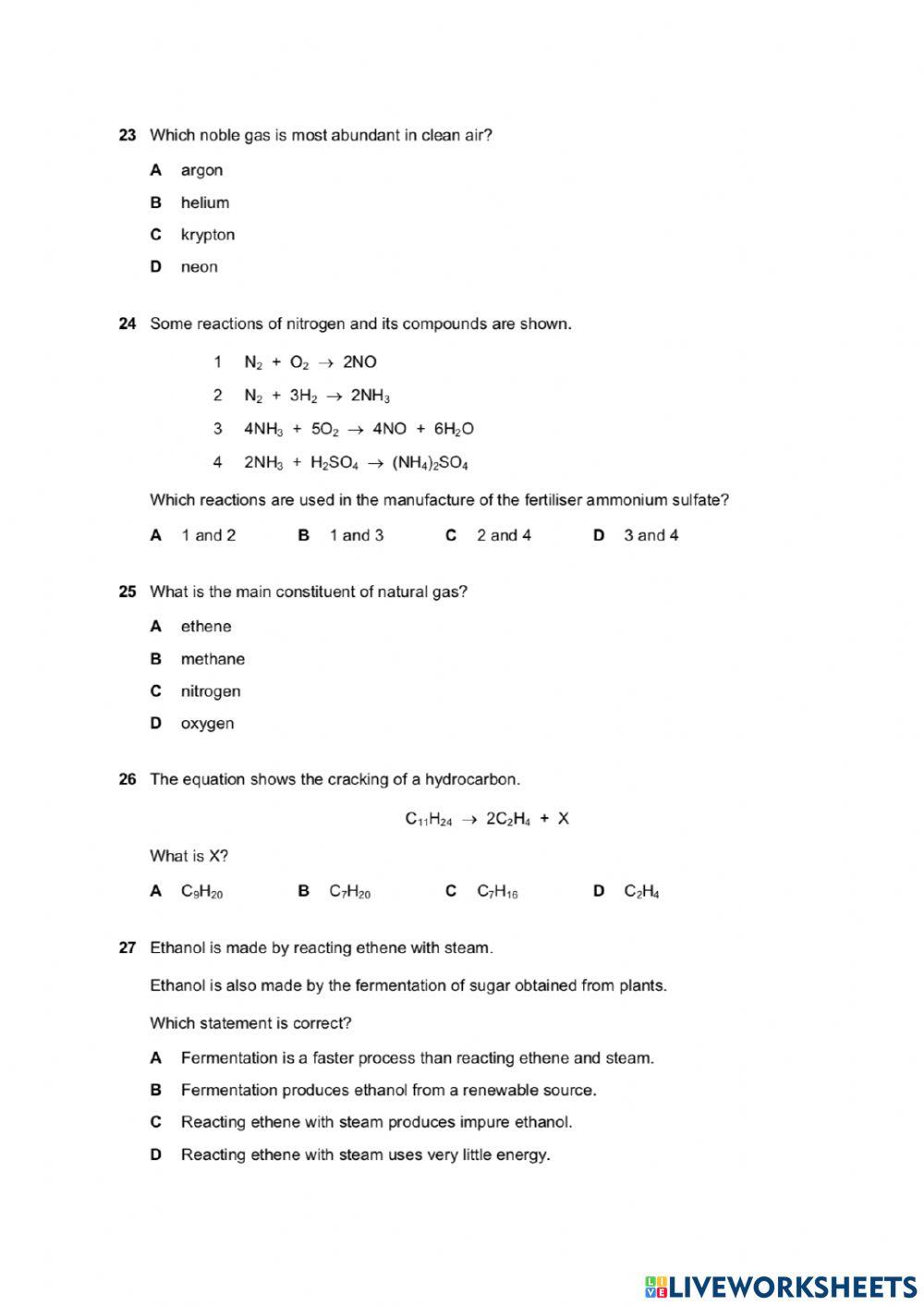 PYP continuation Q21-40 worksheet | Live Worksheets